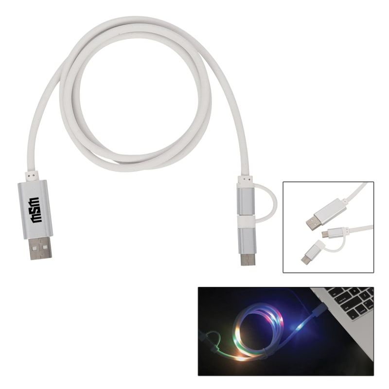 3-In-1 3 Ft. Disco Tech Light Up Charging Cable - 24HourWristbands.Com
