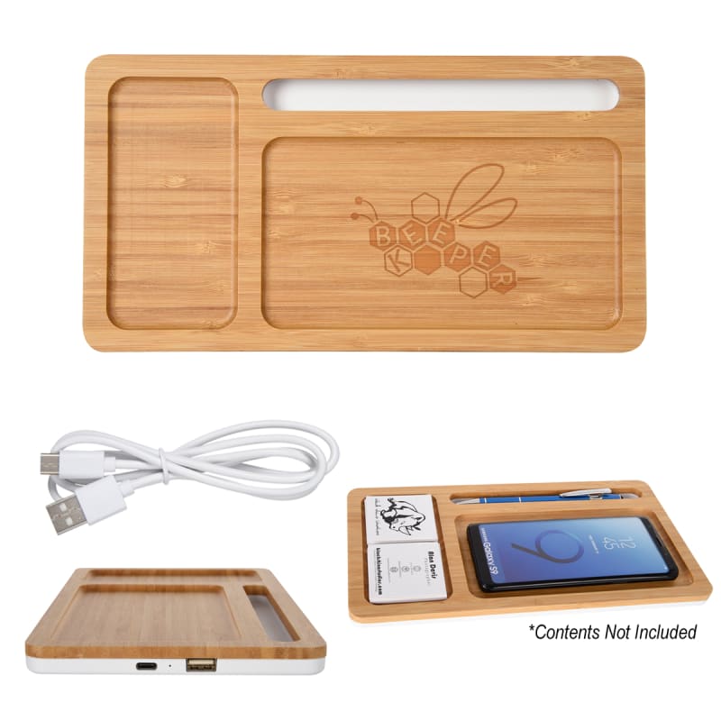 Bamboo Wireless Charging Pad Desktop Organizer - 24HourWristbands.Com