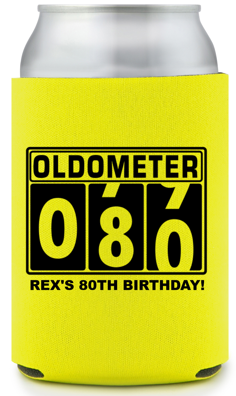 80th Birthday Oldometer Full Color Can Coolers - 24HourWristbands.Com