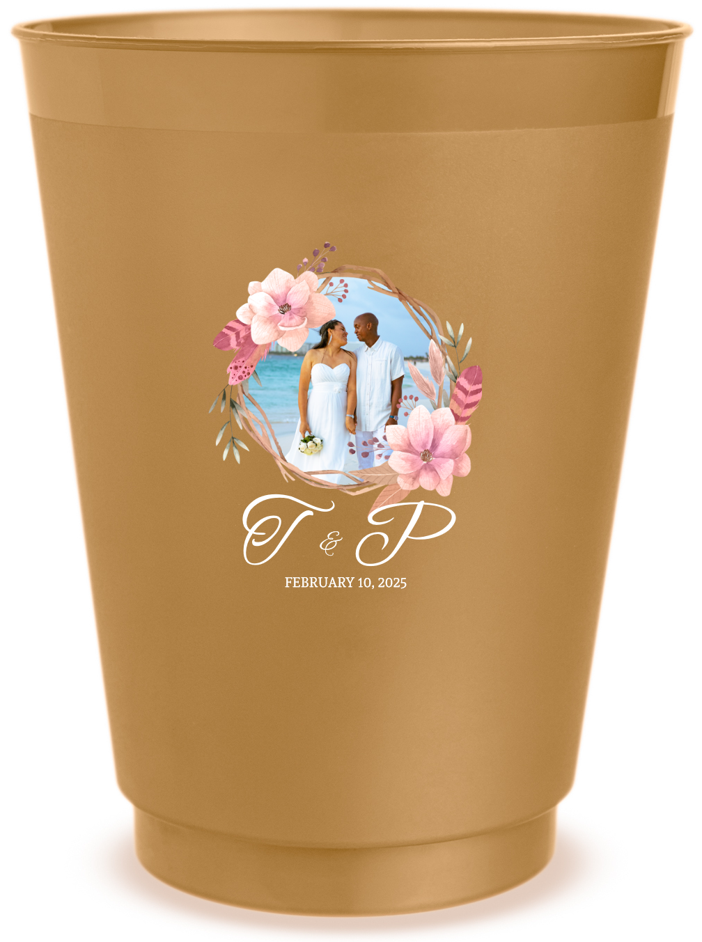 Custom Frosted Stadium Cups — Wedding Photo - 24HourWristbands.Com