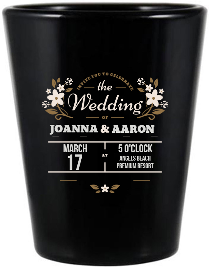 Personalized Wedding Invitation Details Black Shot Glasses | Classic ...