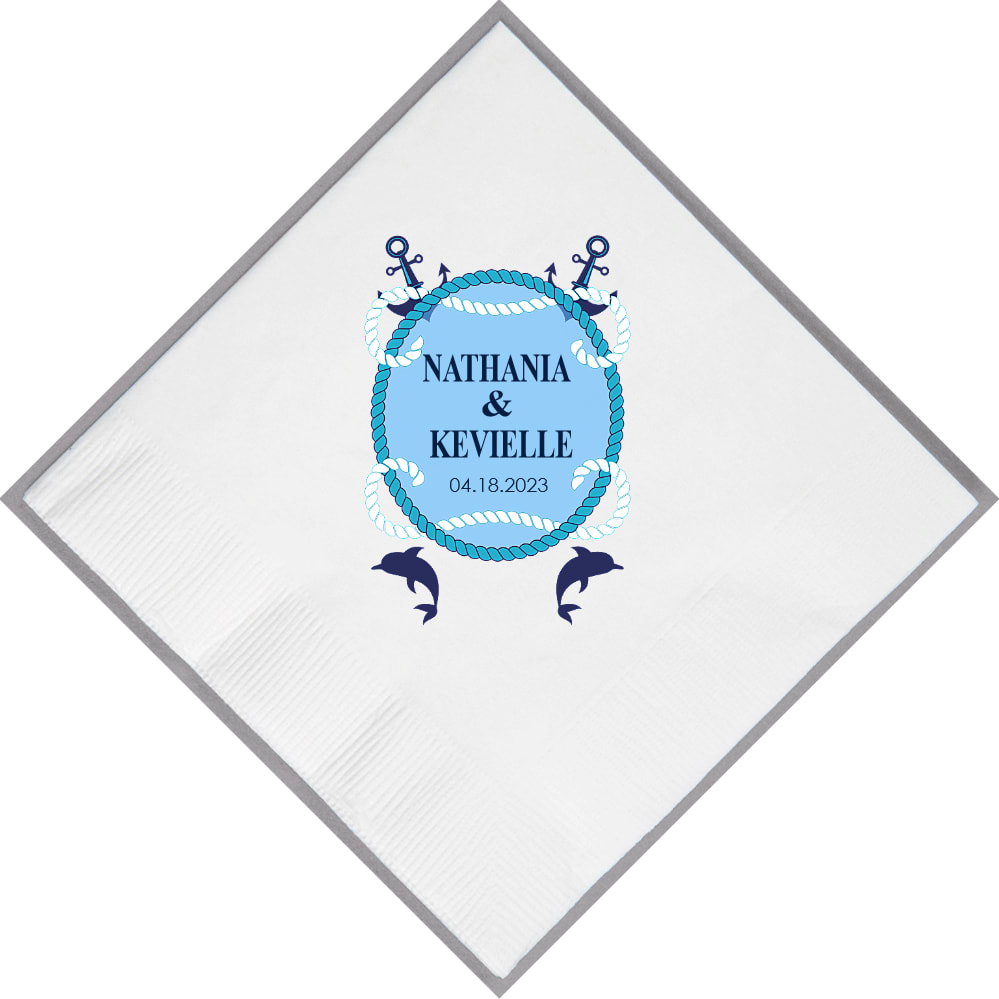 Customized Nautical Beach Wedding Premium Full Color Napkins | Custom ...